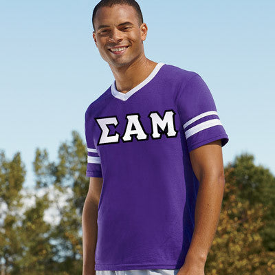 Sigma Alpha Mu Striped Tee with Twill Letters Greek Attire and Gear ...