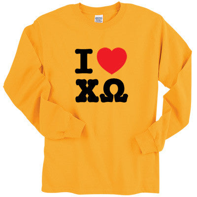 I Love Chi Omega Printed Longsleeve Greek Clothing and Apparel ...