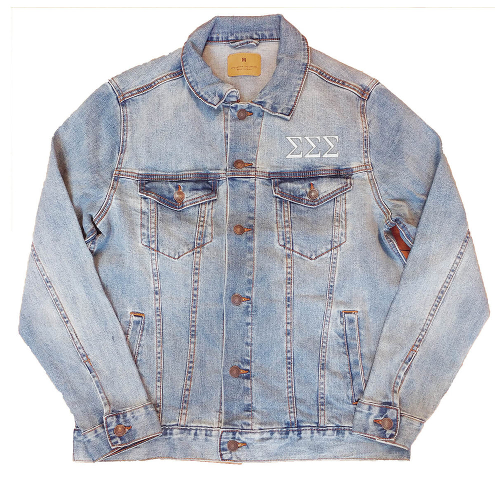 Greek Denim Jacket, Embroidered Greek Letters - Threadfast Apparel 370 ...